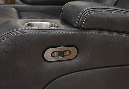 Signature Design by Ashley Turbulance Power Reclining Loveseat with USB Charging Port, Dark Gray