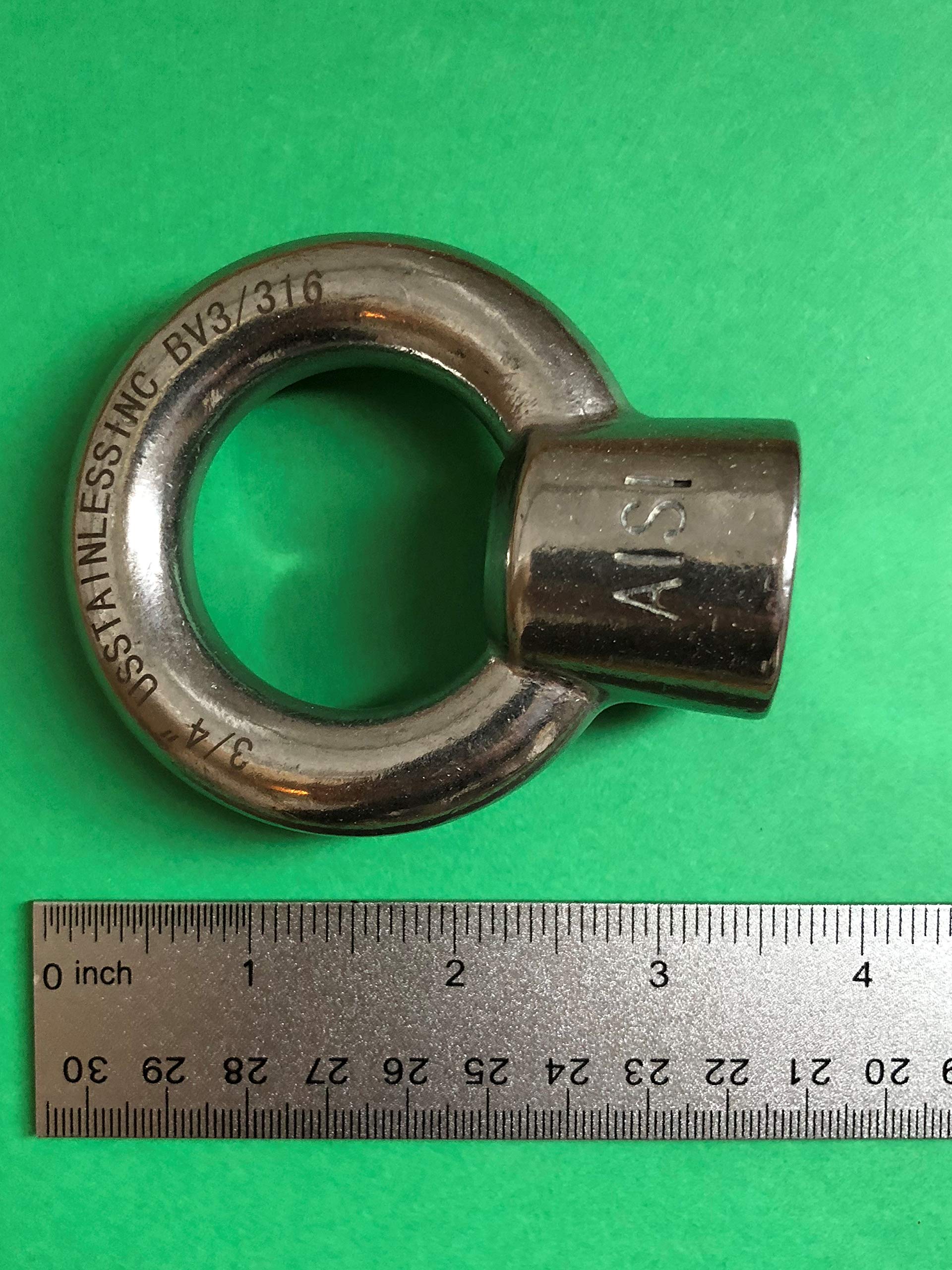 US STAINLESS Stainless Steel 316 Lifting Eye Nut 3/4" UNC Marine Grade Pitch of 10