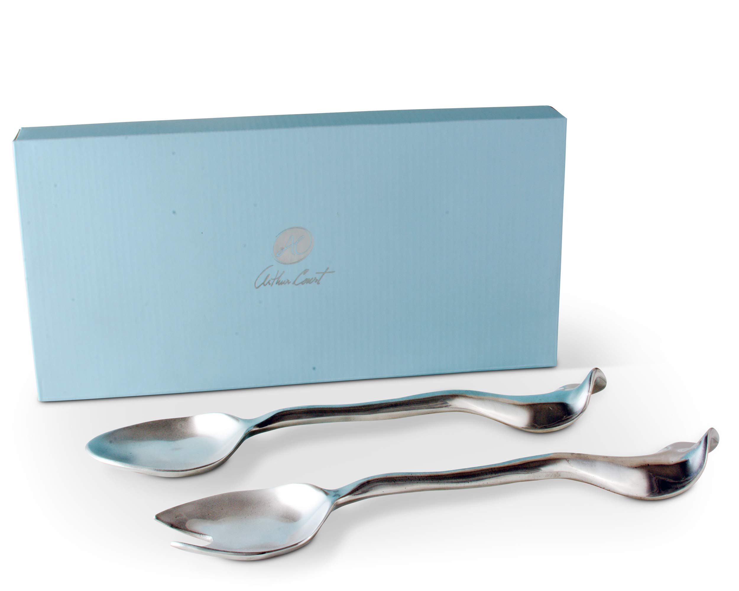 Arthur Court Modern Aluminum Salad Serving Spoon and Salad Serving Fork, Salad Servers Set Carmel Collection 11 inch Long