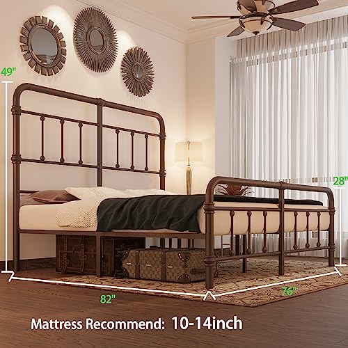 Geltanny King-Bed-Frame-Vintage-Farmhouse 49 inch Tall-headboard-Iron - Platform Mattress Foundation,No Box Spring Needed (Dark Bronze)