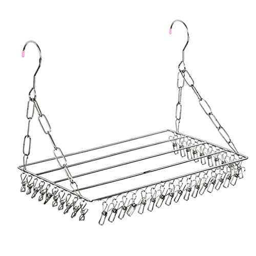 Cabilock Metal Coat Hanger Socks Drying Rack 36 Clips Stainless Steel Clothing Laundry Drying Hanger Underwear Bras Clip Drying Holder Balcony Clothes Hanger Organizer Dish Drying Rack Collapsible