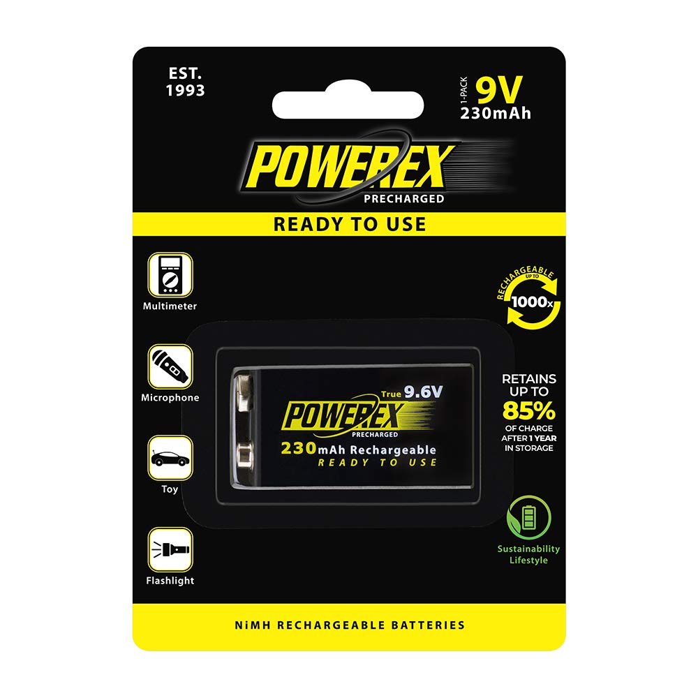Powerex Low Self-Discharge Precharged 9V(9.6V) Rechargeable NiMH Batteries (MHR9VP), 1-pack