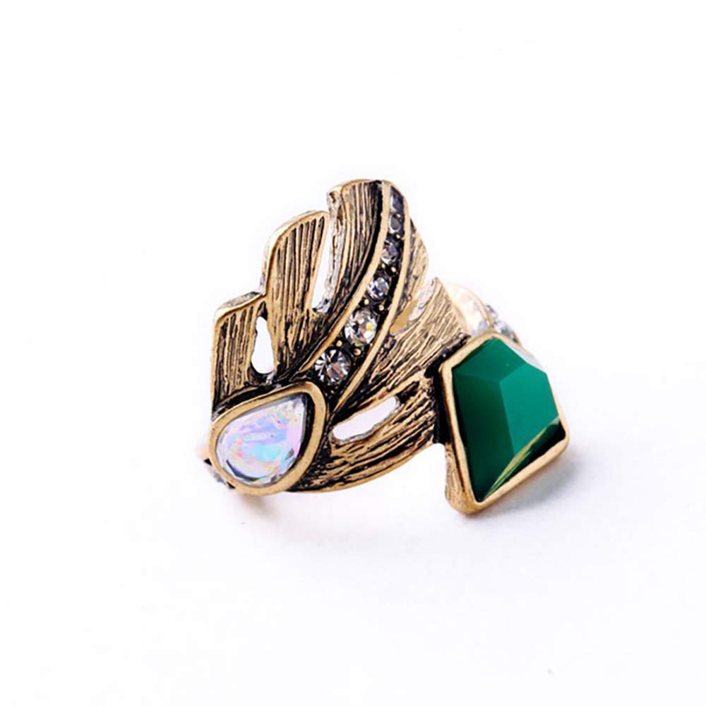Antiqued Golden Philodendron Leaf Ring with Crystal Detail