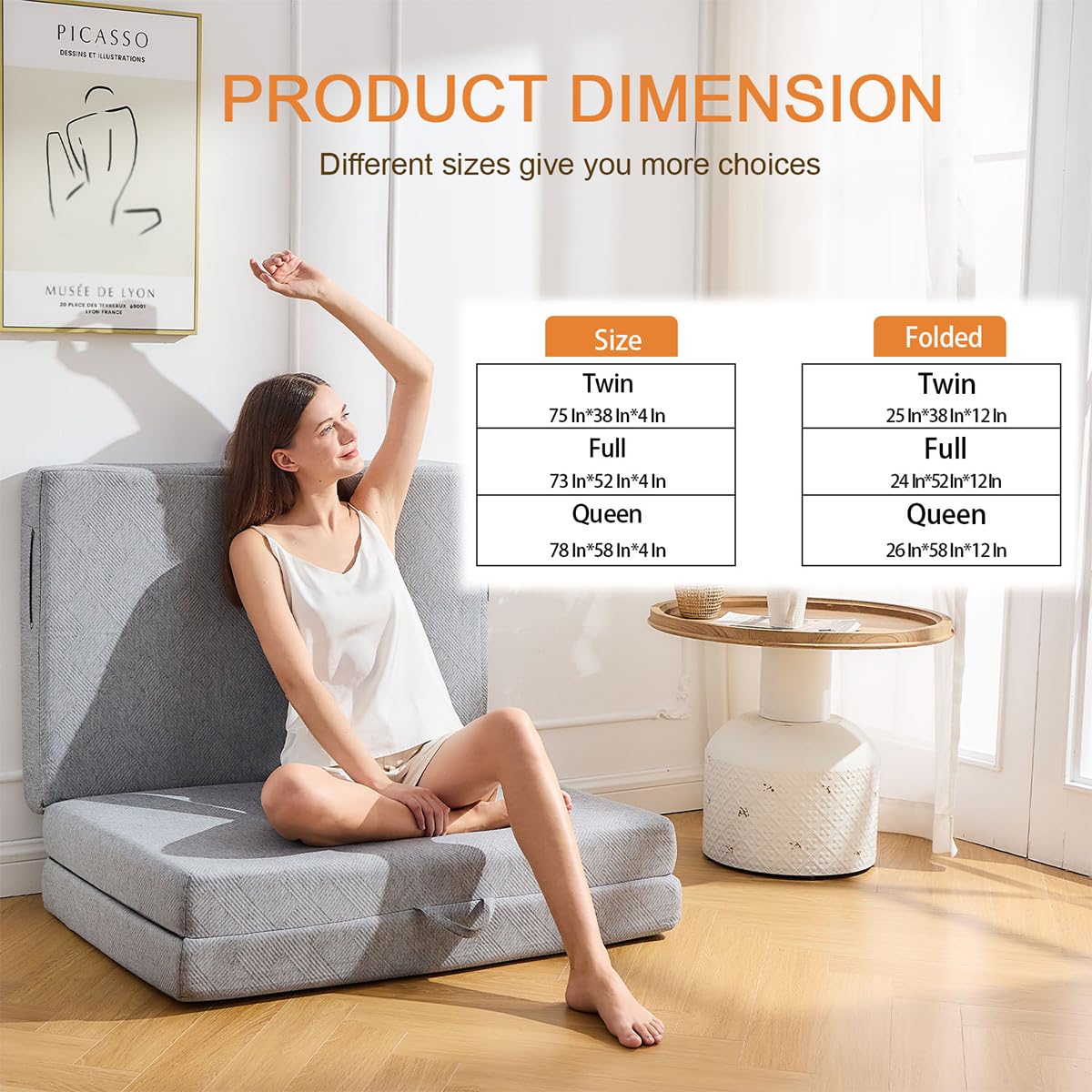 BlissfulRest Trifold Mattress Queen,4 Inch Foldable Mattress Queen,Folding Mattress Queen Removable and Washable with Handles and Non-Slip Bottom for RV/Camping/Guest Room, 78" x 58" x 4"