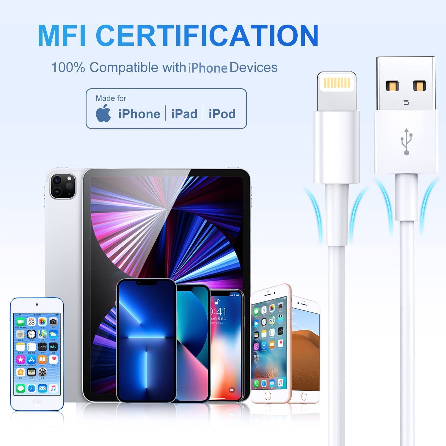 Quntis iPhone Charger 3 Pack 6ft [MFi Certified] iPhone Fast Charging Cable Cord Short USB A to Lightning Cable for iPhone 14 13 12 11 Pro Max XR XS X SE 8 7 6s 6 Plus 5S 5C 5 iPad Air Mini Airpods