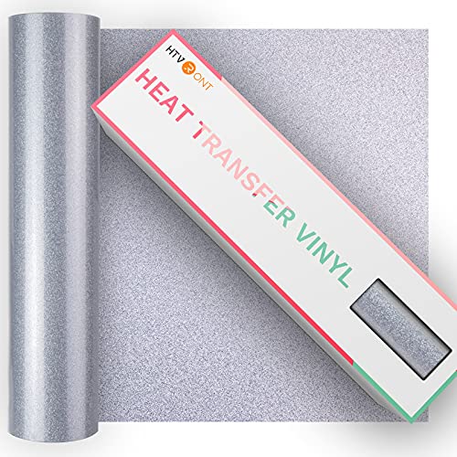 HTVRONT Silver Glitter HTV Vinyl Roll-12 x 15FT Silver Glitter Heat Transfer Vinyl for Shirts, Glitter Iron on Vinyl for All Cutter Machine,Easy to Cut for Heat Vinyl Design
