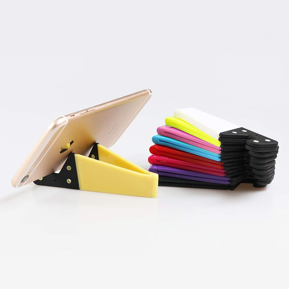 homEdge Cell Phone Stand, Set of 9 PCS Universal Foldable Pocket Size Plastic V Shaped Mobile Phone Desk Mount Holder, Foldable Vertical and Land Scale Mold Stand for Tablet and Smartphones – 9 Color