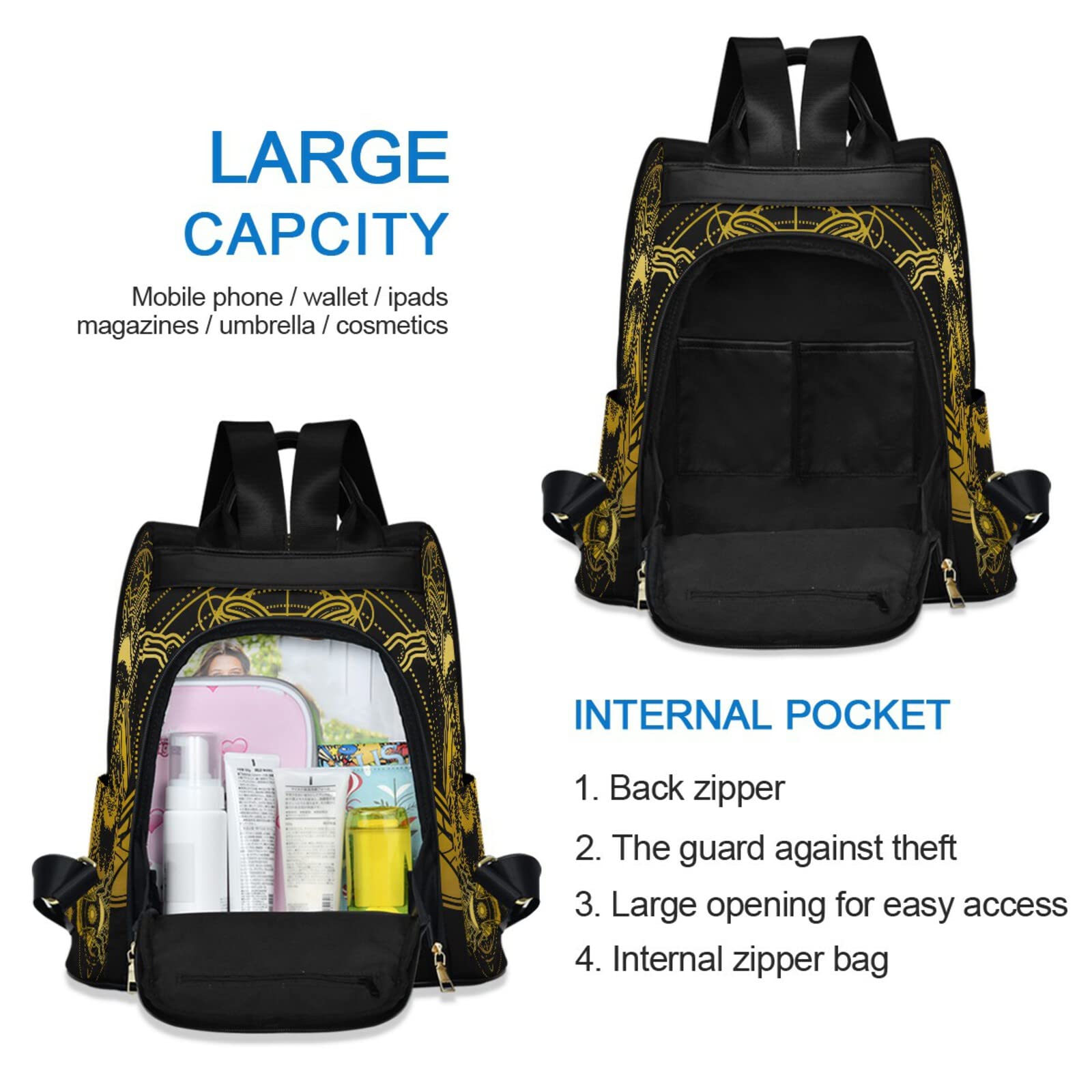 ALAZA Gold Bee Moon Sun Large Women's Fashion Casual Backpack Purse Shoulder Travel Bag