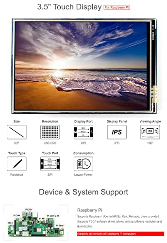Waveshare 3.5inch Resistive Touch Display, Compatible with Raspberry Pi 5/4B/3B/Zero/Zero W/Zero 2W/Pico/Pico W/Pico WH, 480×320, IPS Screen, SPI