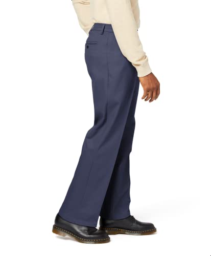 Dockers Men's Relaxed Fit Signature Khaki Lux Cotton Stretch Pants-Pleated, Navy, 40W x 30L