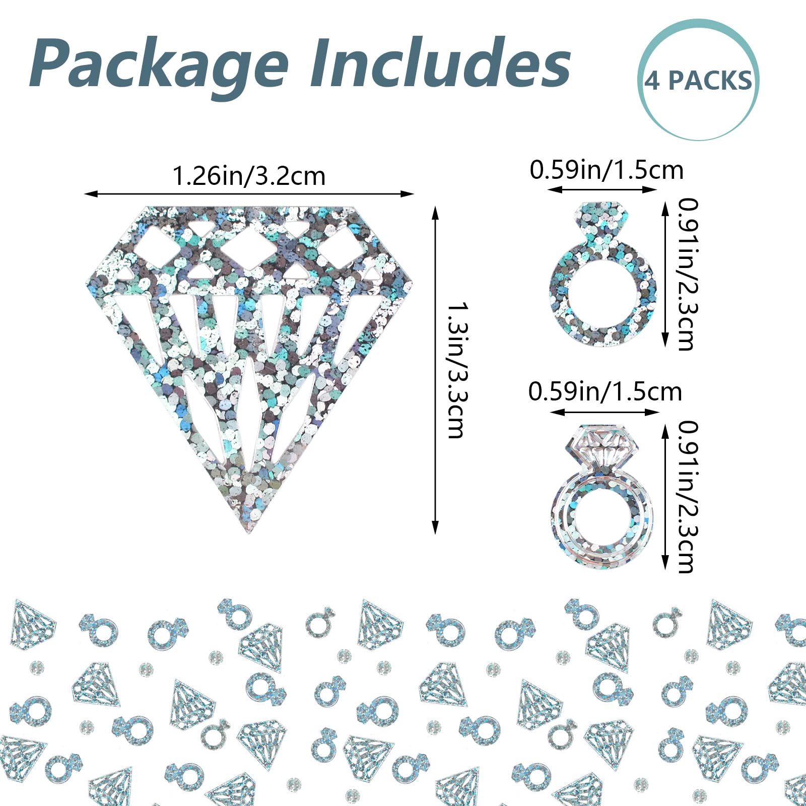 URROMA Wedding Decorations for Tables, Glitter Diamond Confetti Engagement Party Decorations Table Confetti for Bridal Shower Bachelorette Birthday Decorations, Silver