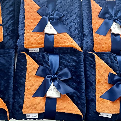 MEG ORIGINAL Minky Dot Baby Boy Blanket, Navy Blue & Orange