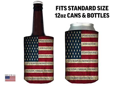 USA Flag Pledge Of Allegiance Collapsible Beer Can Bottle Beverage Cooler Sleeves 2 Pack Gift Set