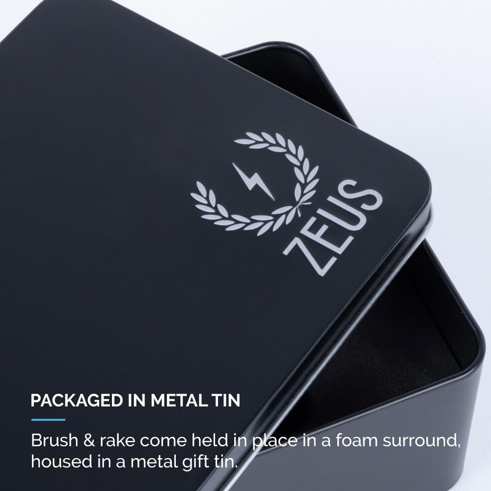 ZEUS Oval Military Beard Brush with Bristle Cleaner, Boar Bristle Beard Brush & Bristle Rake Cleaner Gift Set (Made in Germany) Firm Bristles Q91