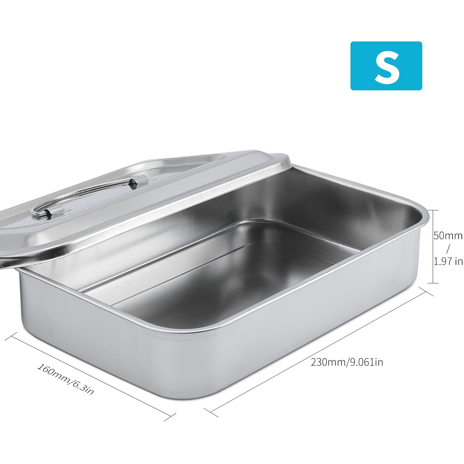 Medical Surgical Trays Stainless Steel Dental Instruments Tray Organizer Holder Sterilization Plate Trays boxs with Lid & Handle Grip 2 Sizes…