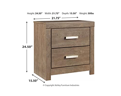 Signature Design by Ashley Culverbach Modern 2 Drawer Nightstand with 2 USB Charging Stations, Weathered Gray