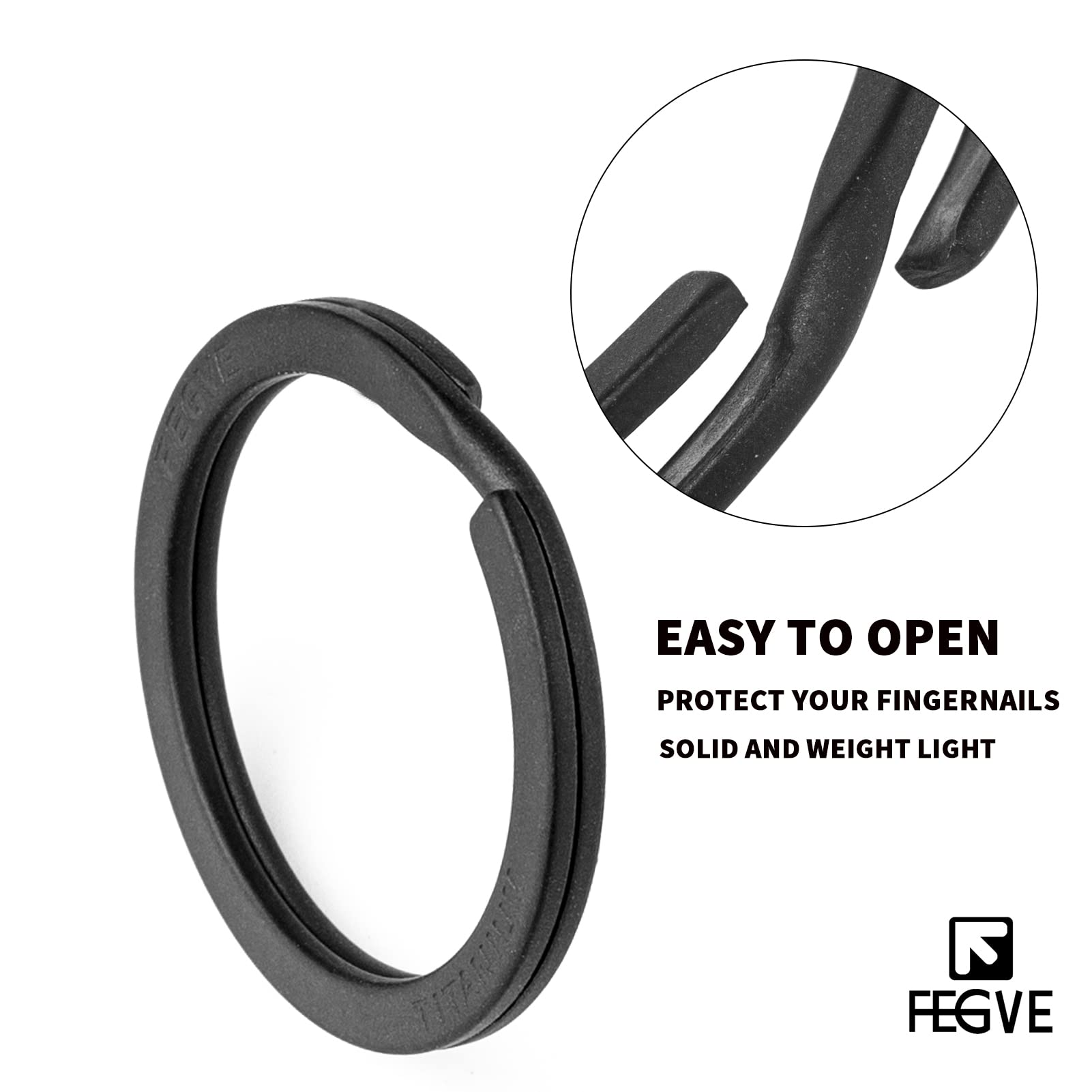 FEGVE Titanium Key Rings Split Rings 4 Packs, Key Rings for Keychains, Keychain Ring for Home Car Keys Organization (Black - 32 mm / 1.25 inches)
