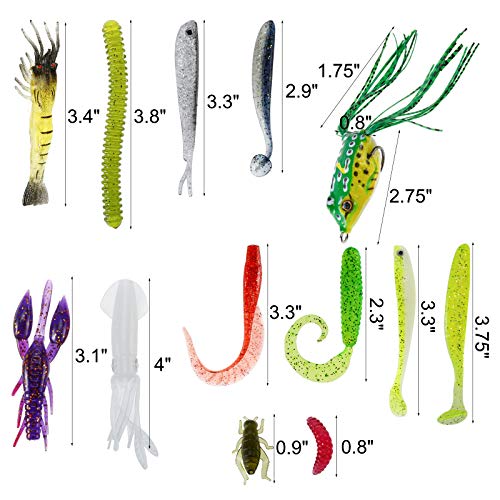 Amarine Made 102PCS Lifelike Soft Plastic Fishing Lures Fishing Bait Set with Tackle Box for Bass Trout Slow Sinking Bionic Swimming Lures Including Paddle Tail Swimbaits Curved Tail Grubs