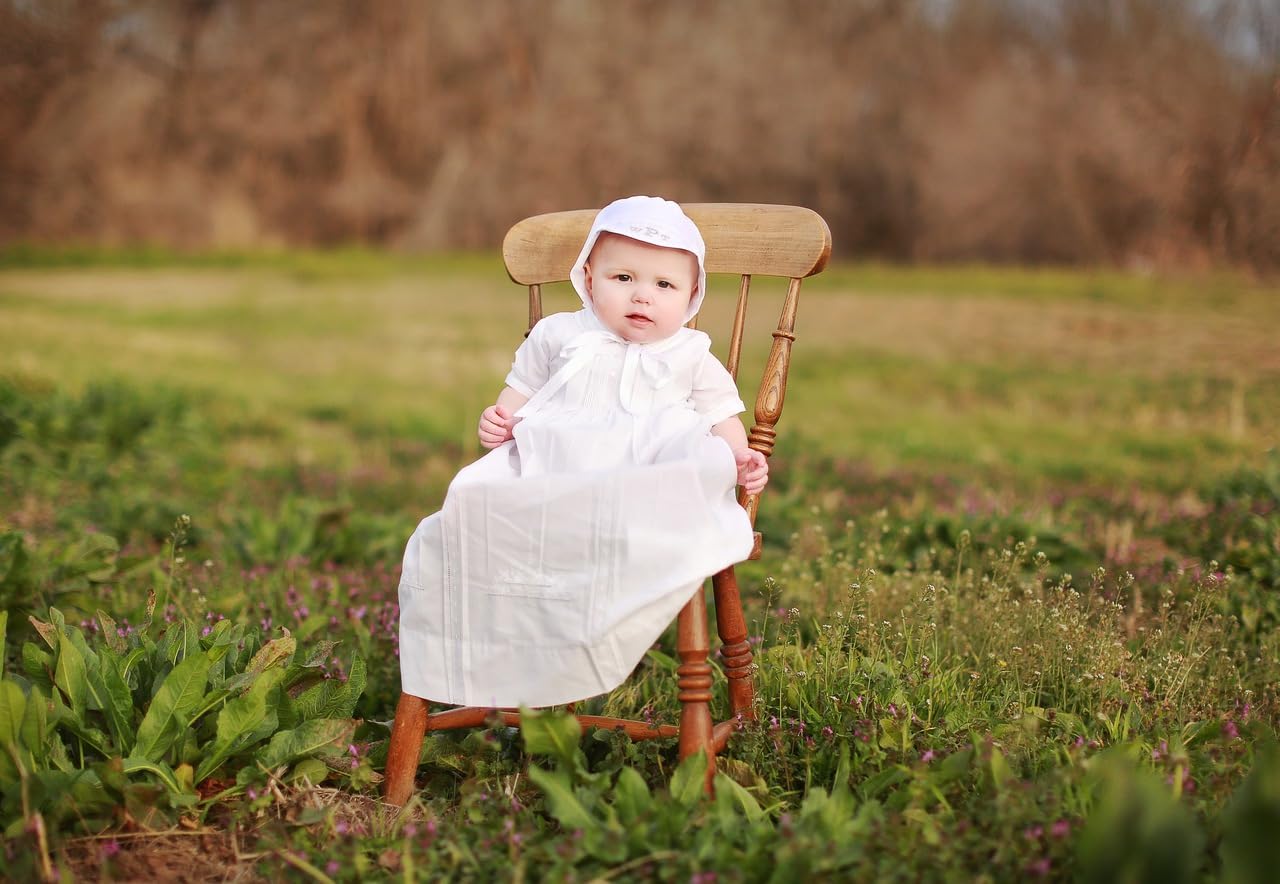 Feltman Brothers Infant Baby Boys White Embroidered Christening Gown Bonnet Set -6M to 9M