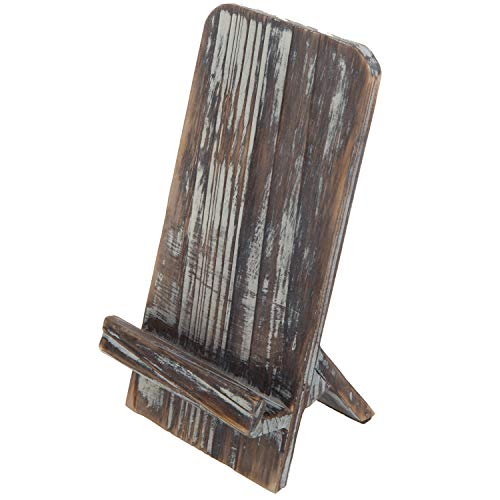 MyGift Torched Wood Cell Phone Stand - Universal Smartphone Dock Charging Stand, Desktop Cradle Fits 4 to 8-Inch Phones