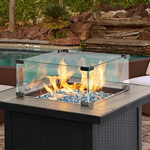 BALI OUTDOORS Square Fire Pit Glass Wind Guard, Clear Tempered Wind Guard for Fire Pit Table, 18βx 18βx 6β Square Fire Table Accessory Shiled