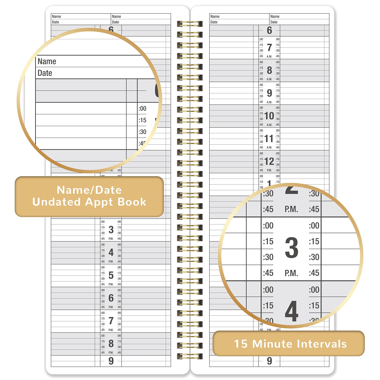 Appointment Book – Undated Salon Appointment Book, 15 Minute Intervals Day Planner, 4.5’’ x 11.5’’ Daily&Hourly Schedule Book, 2 Column&200 Pages, Strong Twin-Wire Binding, Hardcover, SPA Organizer