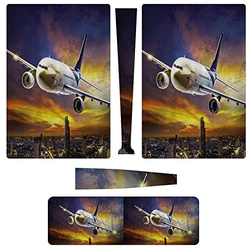 Airplane City View Full Protective Skin Cover Design Wrap Decal Sticker Compatible with PS5 Digital Edition Console and Controller