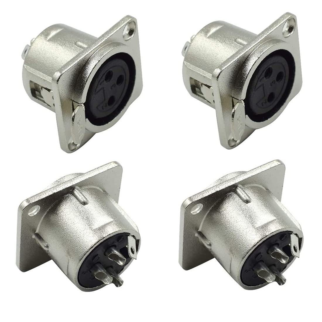 GDQLCNXB XLR Female Jack 3 Pin Panel Mount Jacks, XLR Female Socket Audio Speaker Microphone Connector 4Pcs,Silver Metal Housing