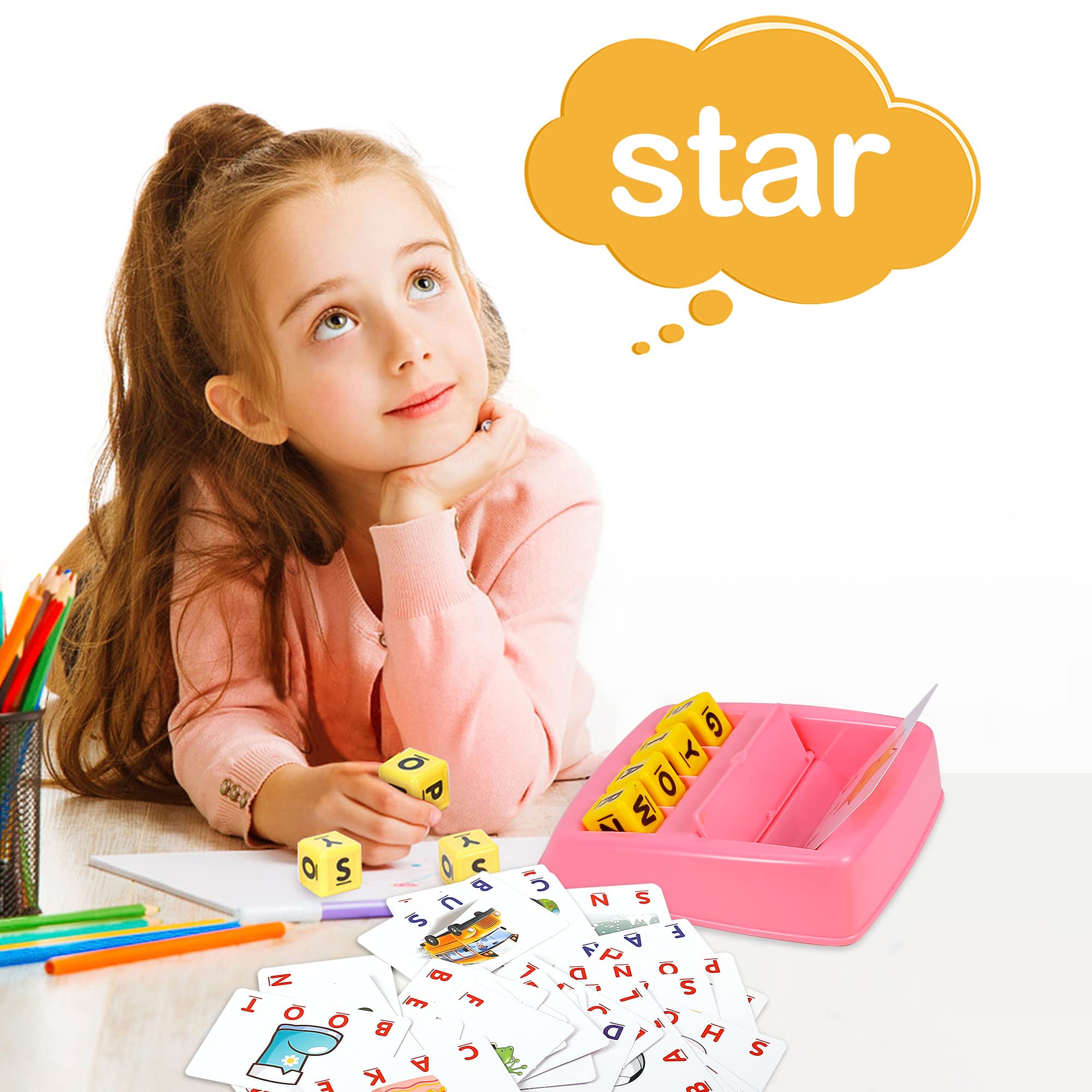 Fenikso Matching Letter Game, Alphabet Spelling & Reading Words, Objects & Color Recognition, Early Learning Educational Toy for Preschooler & Kindergarten Kids Over 3-8 Years Old, Best Gifts