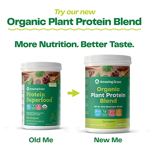 Amazing Grass Protein Superfood: Vegan All-in-One Nutrition Shake with Beet Root Powder, Unflavored, 23.2 Oz