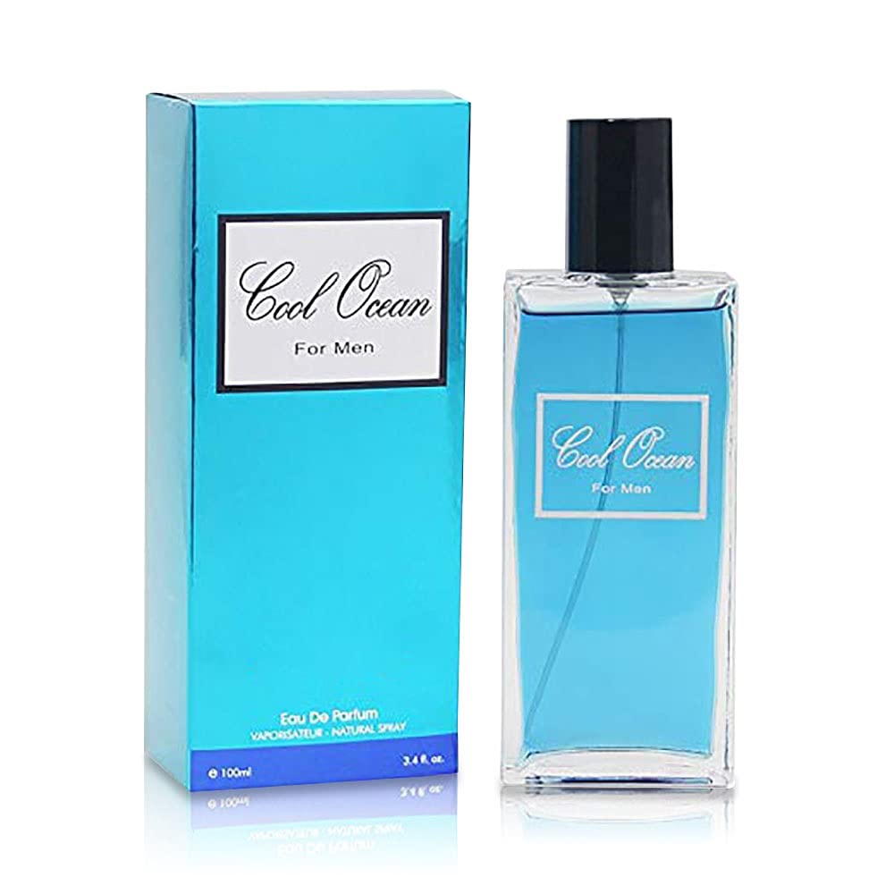Secret Plus Cool Ocean Perfume for Men, EDP- 3.4 oz, Inspired by Cool Water of Davidoff with a NovoGlow Pouch Included