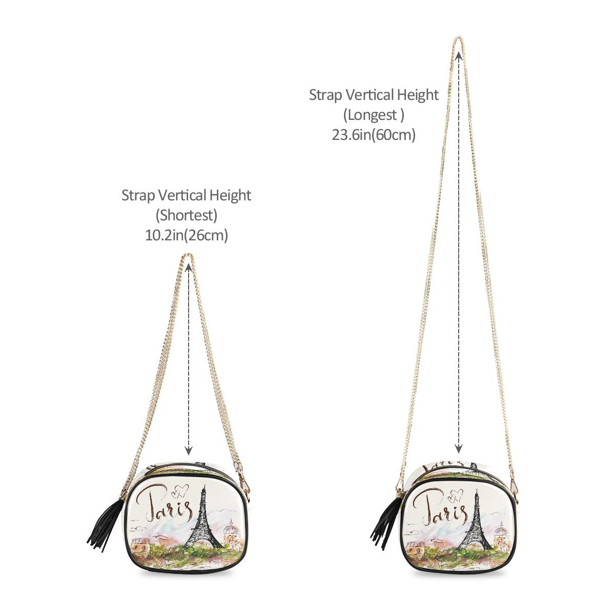 ALAZA Watercolor Paris Eiffel Tower PU Leather Small Women Crossbody Shoulder Bag Purse Wallet with Adjustable Chain Strap