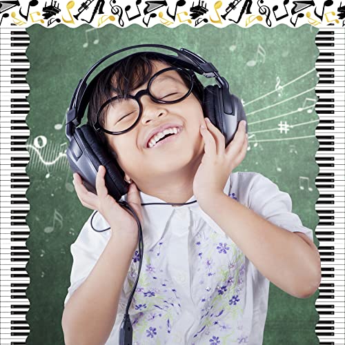 AnyDesign 69 FT Musical Notes Bulletin Board Borders Black White Gold Musical Keyboard Trimmer Self-Adhesive Music Border Trim Stickers for School Classroom Music Room Wall Decor Home Decoration