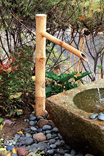 Bamboo Accents 36” Tall Outdoor Water Fountain with Pump, Easy Install in Pond or Garden, Handmade Smooth Natural Split-Resistant Bamboo