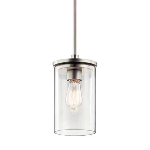 Kichler Crosby 10.75" 1 Light Mini Pendant with Clear Glass Brushed Nickel