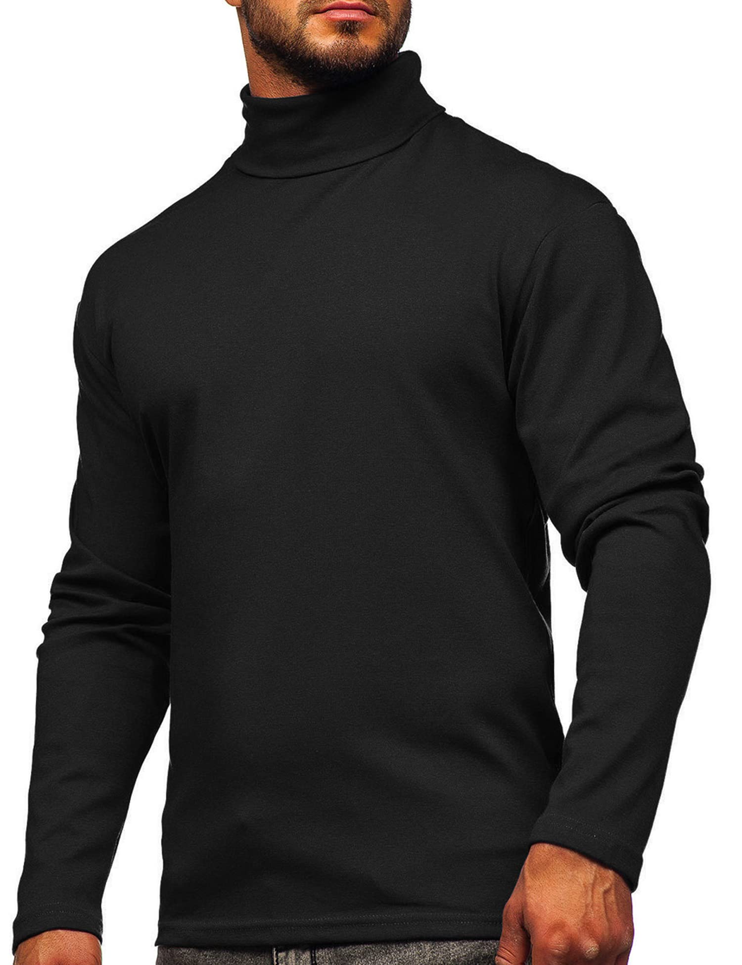 Amussiar Men's Black Turtleneck Thermal T-Shirt Lightweight Long Sleeve Basic Pullover Tops