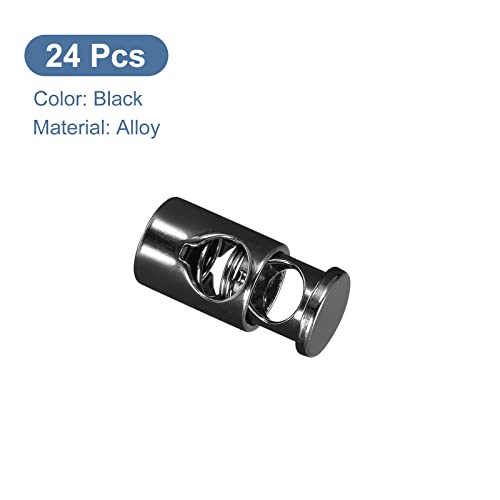 uxcell 24pcs Metal Cord Locks, 6mm Single Hole Spring Stopper Fastener Slider Toggles End for Drawstrings Bags Backpacks Clothing Lanyard, Black