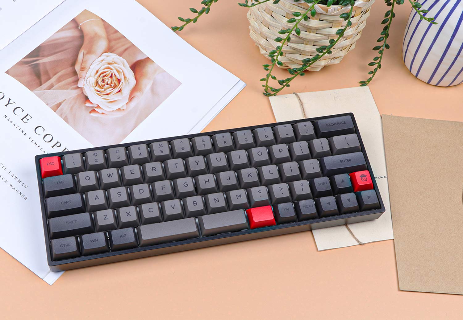 EPOMAKER SK66 60% Keys Wired Gateron Optical Mechanical Gaming Keyboard with RGB Backlight and PBT Heat Sublimation Keycaps (Gateron Optical Red, Grey Black)