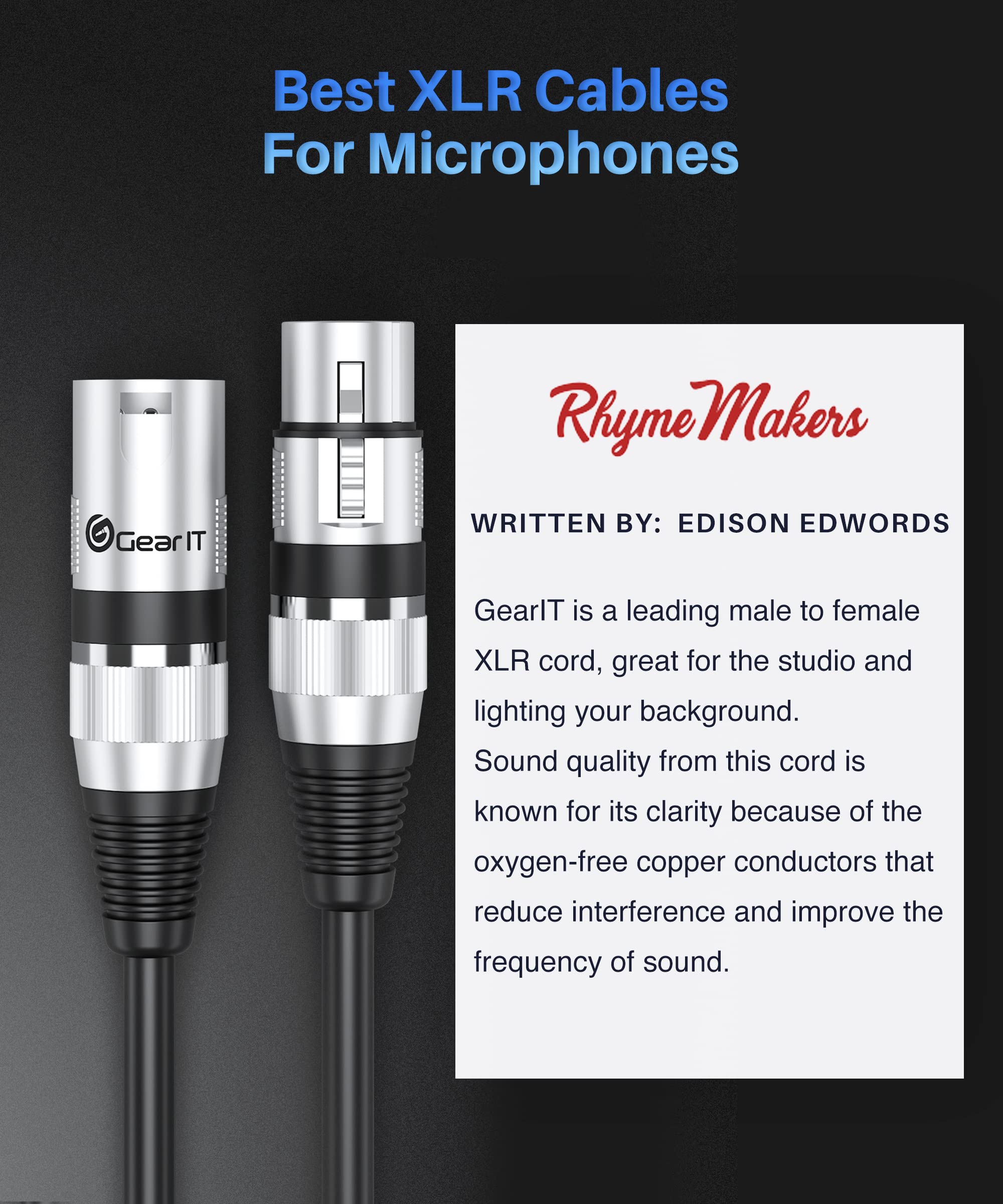 GearIT XLR to XLR Microphone Cable (1 Feet, 2 Pack) XLR Male to Female Mic Cable 3-Pin Balanced Shielded XLR Cable for Mic Mixer, Recording Studio, Podcast - Black, 1Ft, 2 Pack