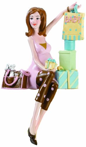 Mommy To Be - 6.25 Baby Shower Caketop Keepsake Figurine of Pregnant Lady Holding Presents and Gifts NewBorn, Kid, Child, Childern, Infant, Baby