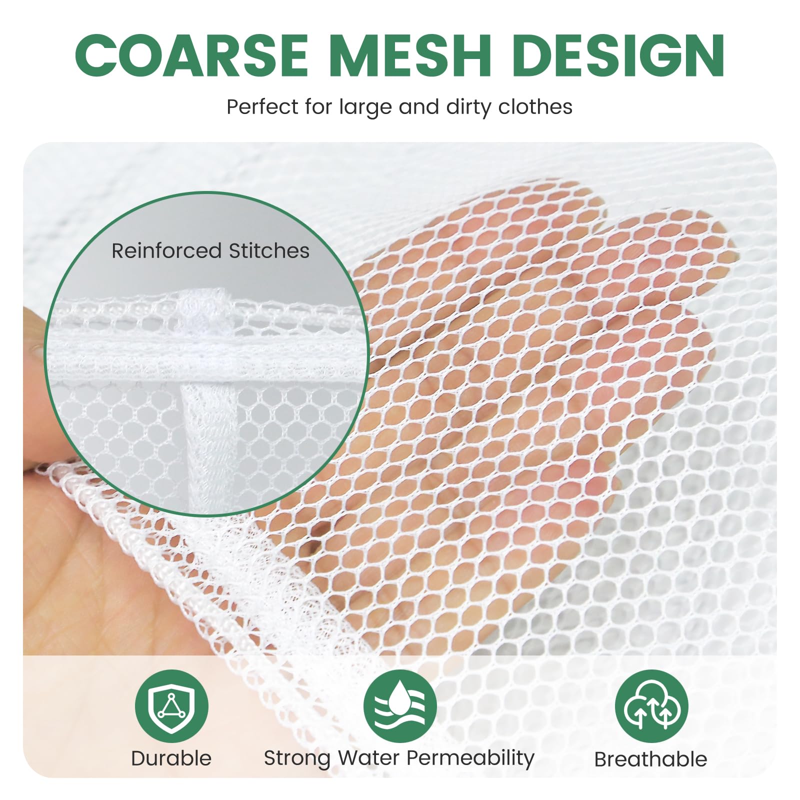 Carbrea 2 Pack Mesh Laundry Bags - Laundry Bag for Delicates with Drawstring Closure Wash Bag for Hamper Dorm Travel College Storage - White