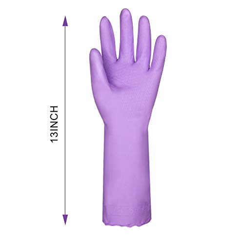Elgood Reusable Dishwashing Cleaning Gloves with Latex free, Cotton lining,Kitchen Gloves 2 Pairs,Purple+blue L