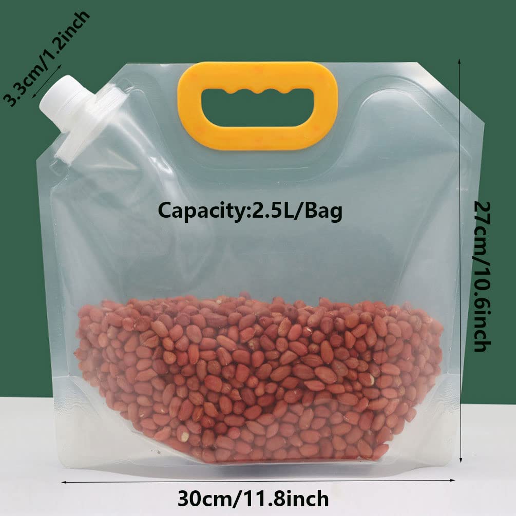 AODGHC Grain Moisture-Proof Sealed Bag,10Pcs Resealable Stand Up Pouches,Transparent Food Sealing Bags,Rice Packaging Bags for Home Kitchen (2.5L Bag with 3.3cm Mouth)