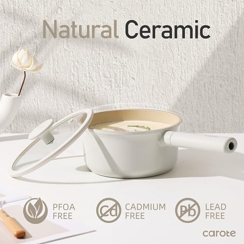 CAROTE 2QT+4QT Ceramic Saucepan Set with Lid, Nonstick Sauce Pans, Dishwasher Safe, Large Kitchen Pots Non-stick Cooking Pot Sauce Pan Set with 4 pcs for Kitchen, Induction Pot, PFOA Free