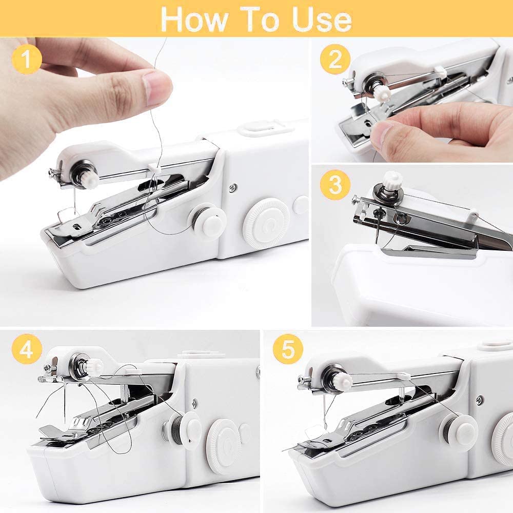 AHYBZN Handheld Sewing Machine, Hand Cordless Tool Mini Portable Essentials for Home Quick Repairing and Stitch Handicrafts (White)