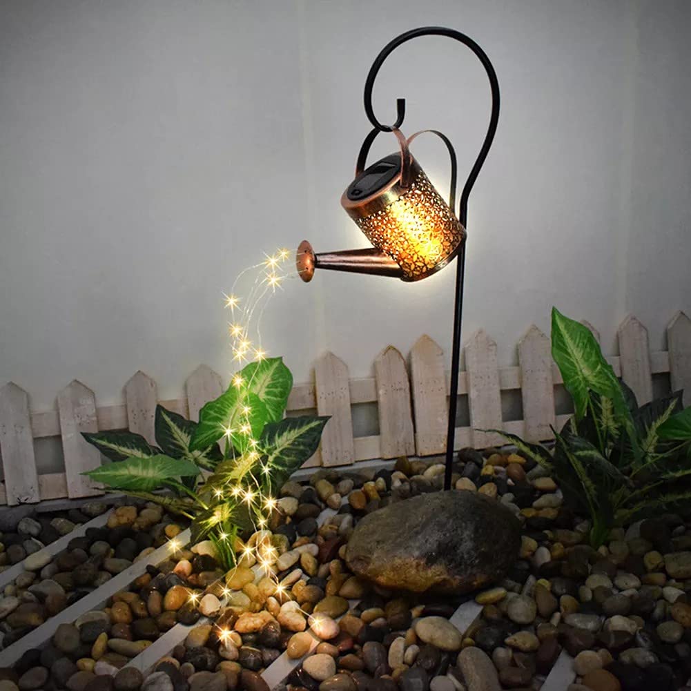 Star Shower Garden Art Light Decoration - Outdoor Hollow Out Watering Can Sprinkler Fairy Lights - Waterproof Twinkle Star Lamp -Starry Copper String Lighting Yard Art Décor