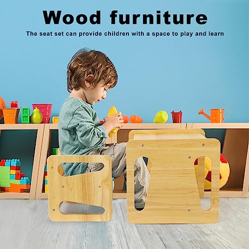 HYUNLAI Montessori Weaning Table and Chair Set Real Hardwood Students Multi-Use Cube Kitchen Perfect Activity Table and Chair Set for Childre