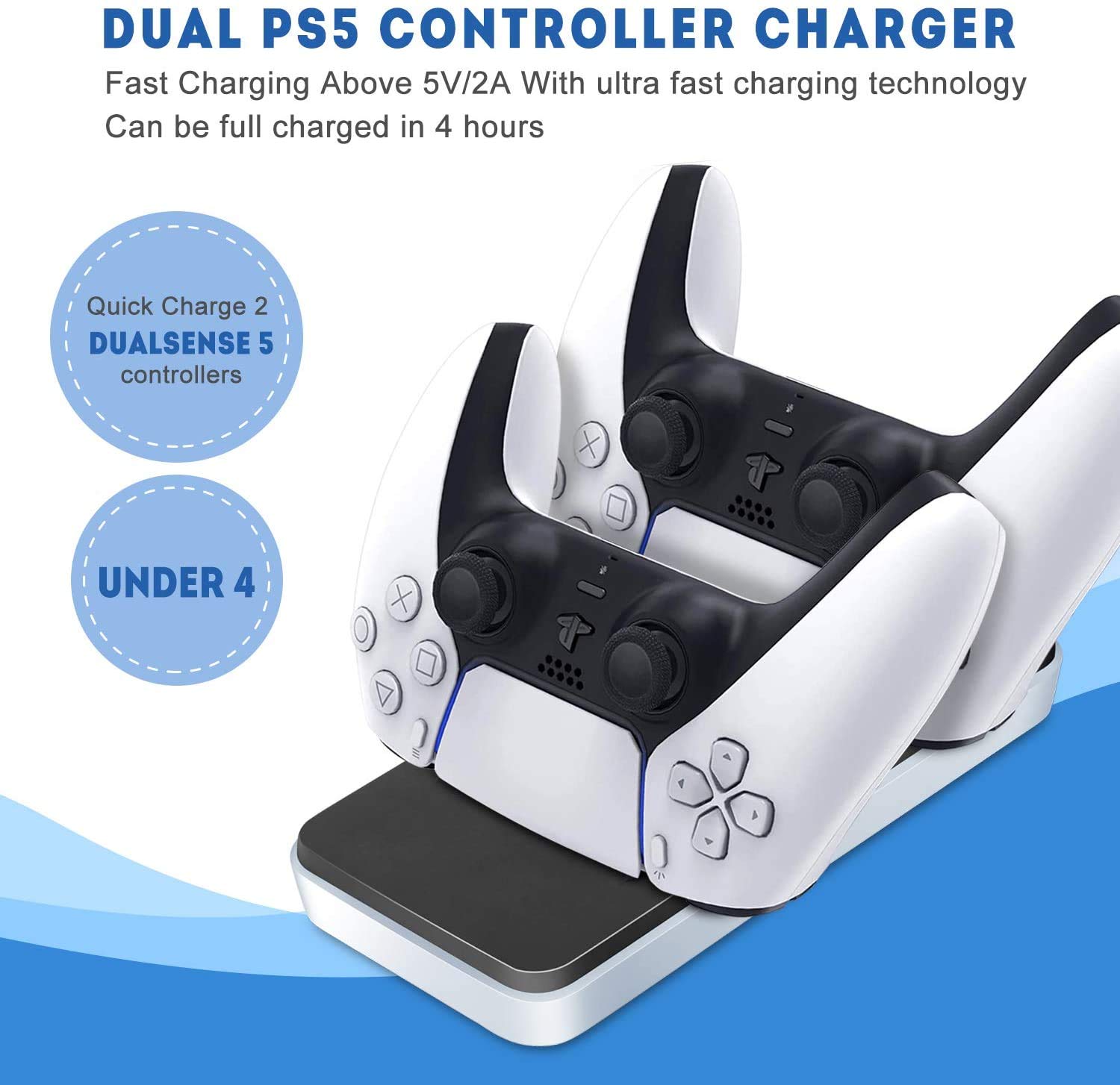 Controller Charger for PS5, Kahool Portable Dual Charge Fast Charging Station Dock for Sony DualSense PlayStation 5 Controllers