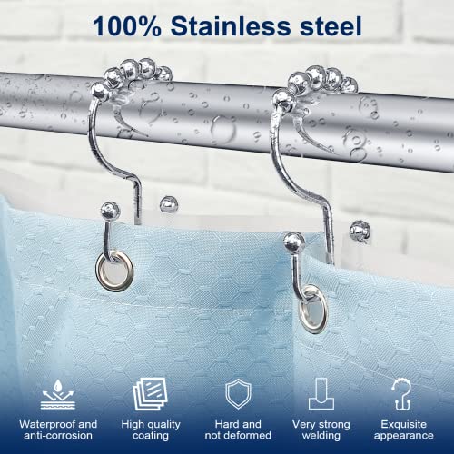 Gidse Shower Curtain Hooks,Sturdy Stainless Steel Double Sided Shower Hooks Rings for Bathroom Shower Curtain Rods Curtains Set of 12 Hooks - Chrome