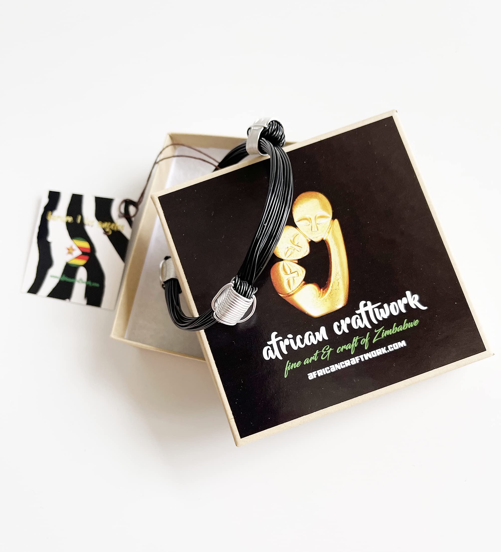 africancraftwork African Elephant Knot Bracelet - 3 Knot SILVER & BLACK Color Metal V1 made in Zimbabwe, 3knotsilvnblkv1